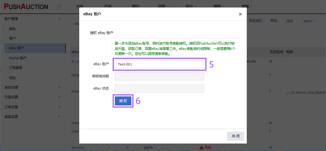 eBay添加 & 授权 - PushAuction